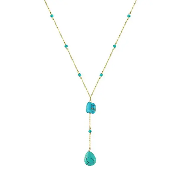 SHADED THE LABEL Olyssa Turquoise Gold Droplet Necklace - Gold/blue