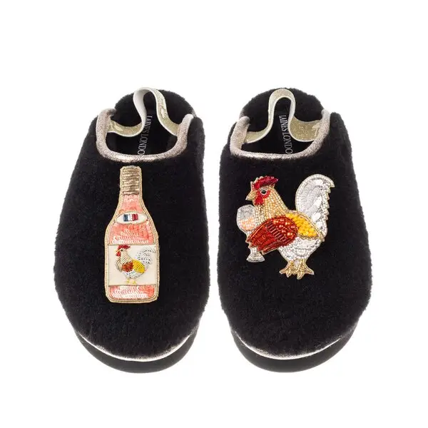 LAINES LONDON Flatform Cloud Slippers With Embellishments - Black/gold