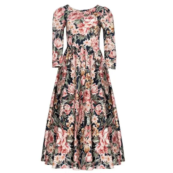 MATSOUR'I Luisa Floral Print Cotton Satin Midi Dress