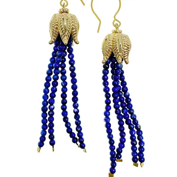 FARRA Lapis Tassel Earrings - Blue