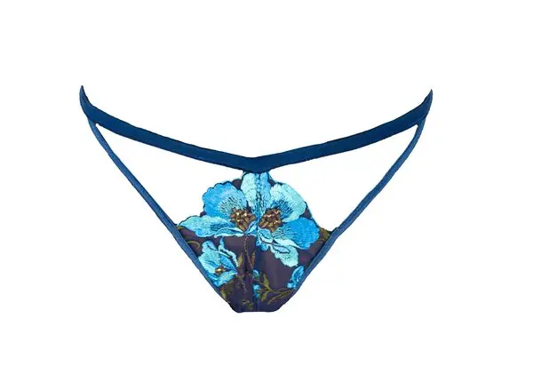 CAROL COELHO Atlantis Sun Anemone Embroidered Tulle Tanga - Blue