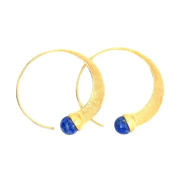 GEM BAZAAR JEWELLERY Gold And Lapis Lazuli Hoop Earrings - Gold/blue