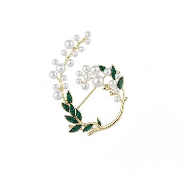 ANGEL BAROCCO Pearl Leaf Brooch - Green