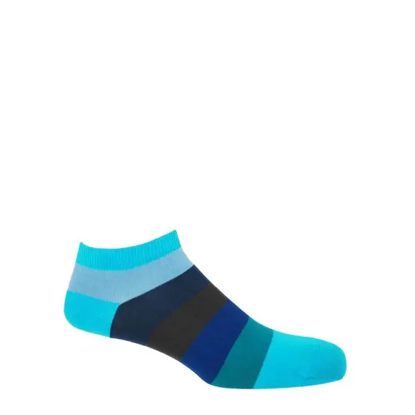 PEPER HAROW - MADE IN ENGLAND Block Stripe Trainer Socks - Blue