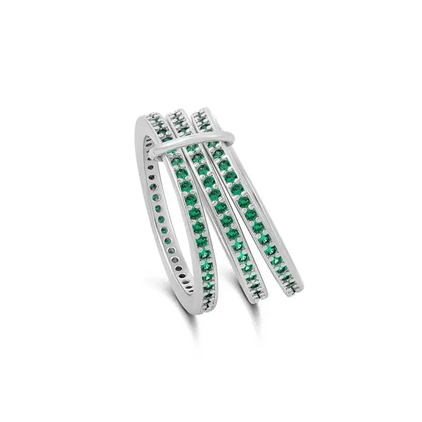 SHYMI Silver Stack Ring - Silver/green