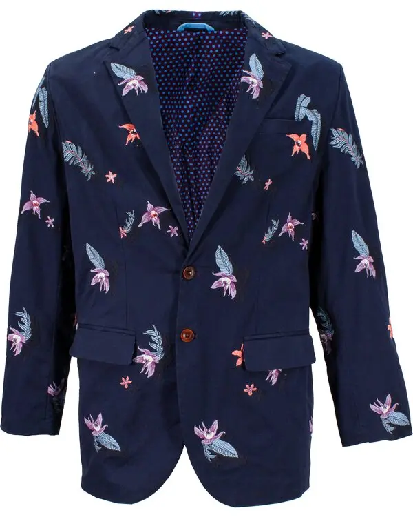 LORDS OF HARLECH Julius Embroidered Floral Blazer - Blue