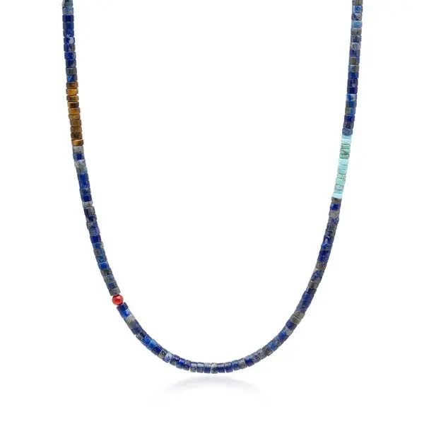 NIALAYA JEWELRY Lapis Lazuli, Tiger Eye, And Turquoise Heishi Necklace - Blue