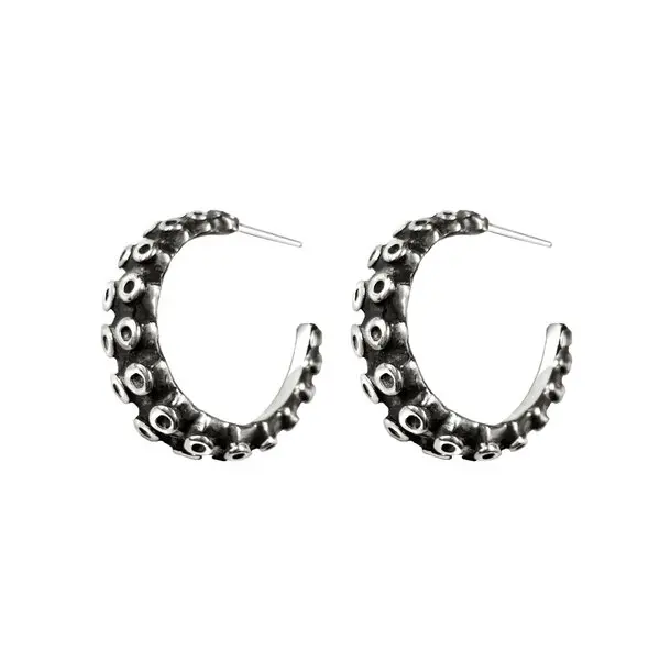 PERRY GARGANO Oxidized Sterling Tentacle Hoop Earrings - Silver
