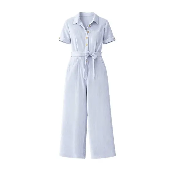 YUMI Pinstripe Cotton Jumpsuit - Blue
