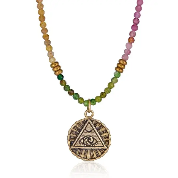 CARTOGRAPHY Eye Of Providence Tourmaline Necklace - Gold/green/pink