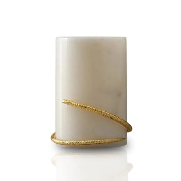 MARLETH Gold / White White Marble Vase With Brass Snake Detail – Refined Statement Piece - Gold/white