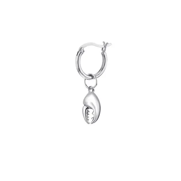 TRUE ROCKS Sterling Mini Crab Claw Charm Hoop Earring - Silver