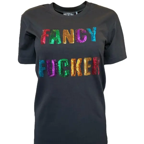 ANY OLD IRON Rainbow Fancy Fucker Sequin T-shirt - Black