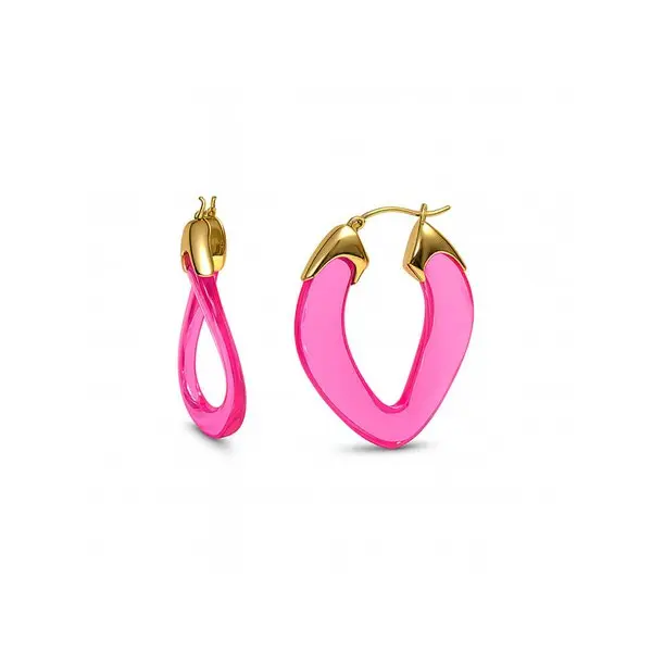 GOLD & HONEY Pink Tourmaline Curb Link Lucite Hoop Earrings - Pink/gold