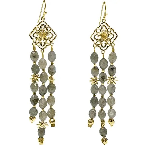 FARRA Name Beaded Tassel Drop Earrings - Grey