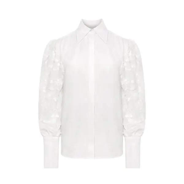 MANDRAGORA Ecru Madden Embroidered Sleeve Shirt