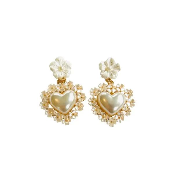 THE PINK REEF Floral Heart Drop Earrings - White