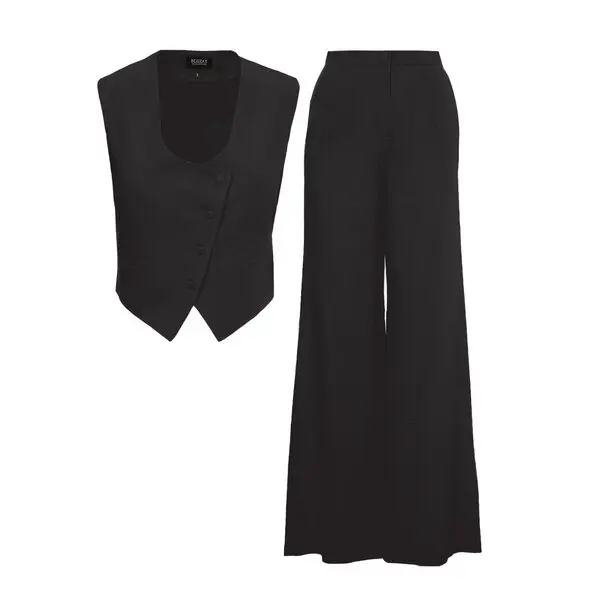 BLUZAT Linen Suit With Cut-out Vest And Trousers - Black