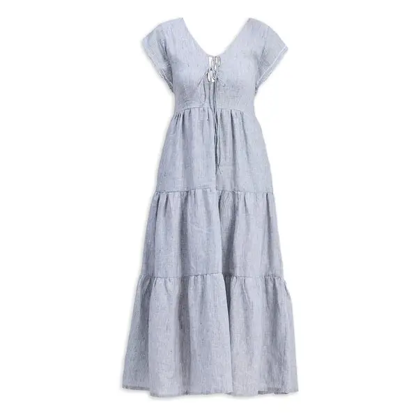 REISTOR Maxi Tiered Linen Dress - Grey
