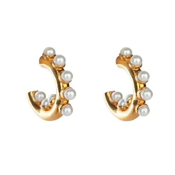 Bounkit Nicole Pearl Hoop Earrings - White/gold