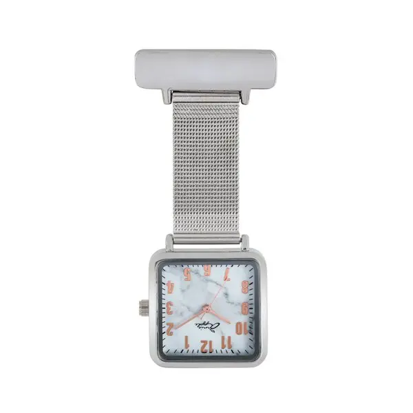 BERMUDA WATCH COMPANY Annie Apple Square Nurse Fob Watch - Silver