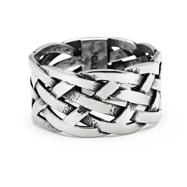 NIALAYA JEWELRY Stainless Steel Woven Chain Ring - Silver