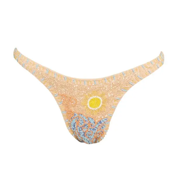 SELF-ADORE High Tide Hand-beaded Embellished Bikini Bottom - Brown
