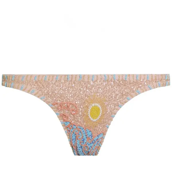 SELF-ADORE High Tide Hand-beaded Embellished Bikini Bottom - Brown