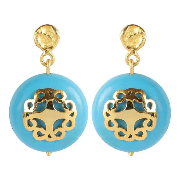 LILA RASA Gold Plated Turquoise Drop Earrings - Gold/blue
