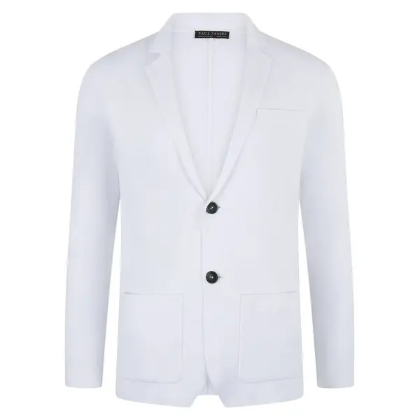 PAUL JAMES KNITWEAR Lightweight Cotton Knitted Blazer - White