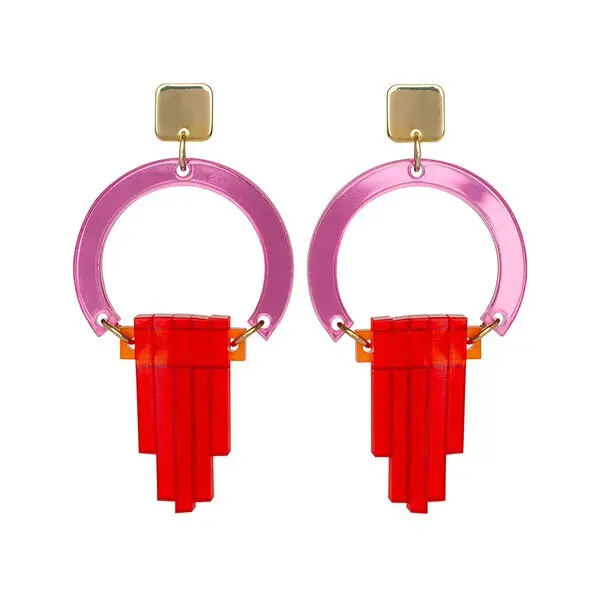 TOOLALLY Art Deco Chandelier Drop Earrings - Pink