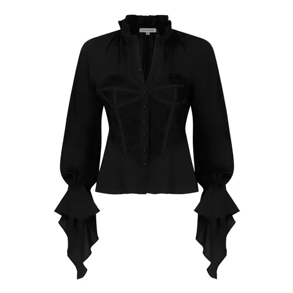 CAVANAGH BAKER Corset Button-down Raglan Long Sleeve Blouse