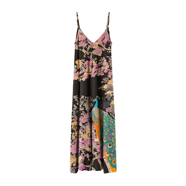 ALOHA FROM DEER Maxi Dress With Ornate Avian Print - Black/pink
