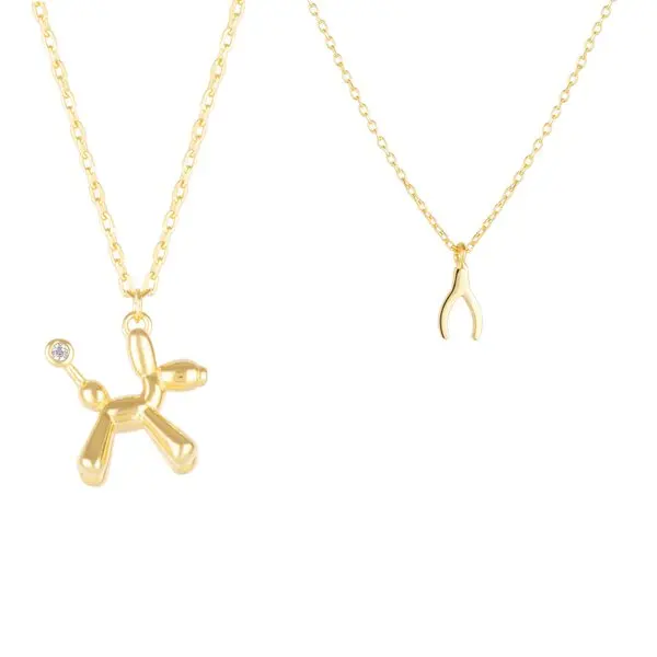 SPERO LONDON Balloon Dog, Poodle & Wishbone Necklace Set - Gold