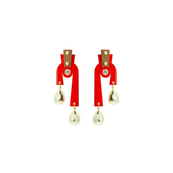 GISSA BICALHO Handmade Acrylic Deco Earrings - Red