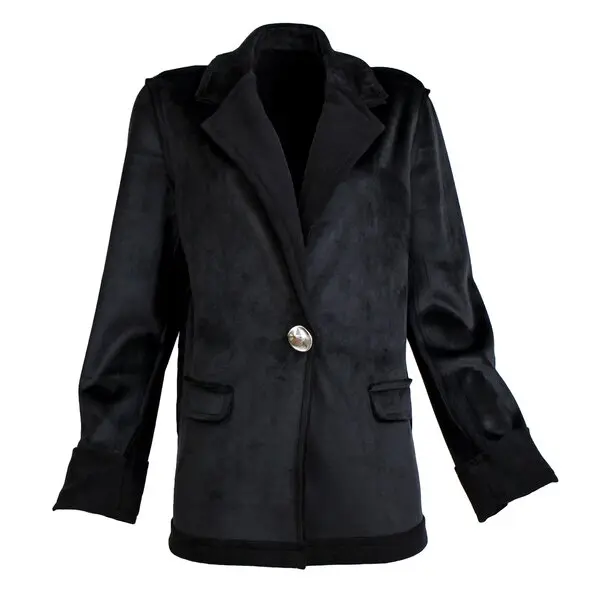 LALIPOP DESIGN Velvet Single-breasted Blazer With Metallic Button