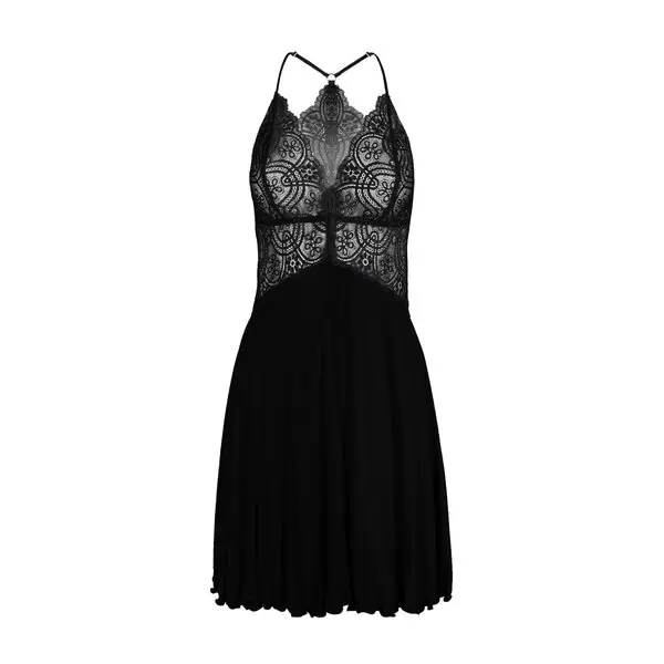 OH!ZUZA NIGHT&DAY Short Lace Camisole Nightgown In Ink - Black