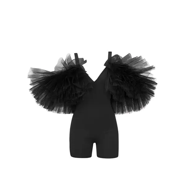 LIA ARAM Tulle-trimmed Symmetrical Catsuit - Black