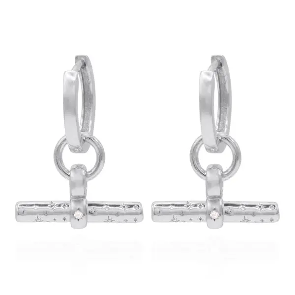 LUNA CHARLES Cassia T-bar Huggie Earrings - Silver
