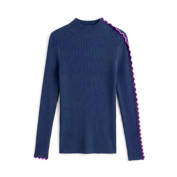 ARTO. Two Tone Ribbed Mock Neck Top