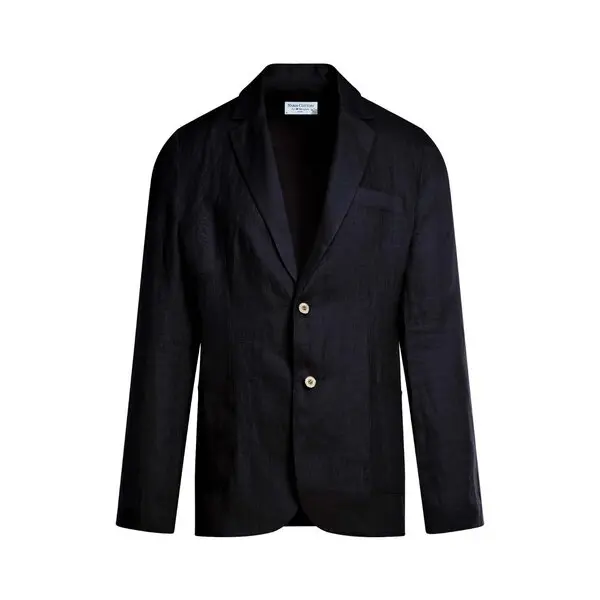 Haris Cotton Solid Lapel Neck Linen Blazer- Marine