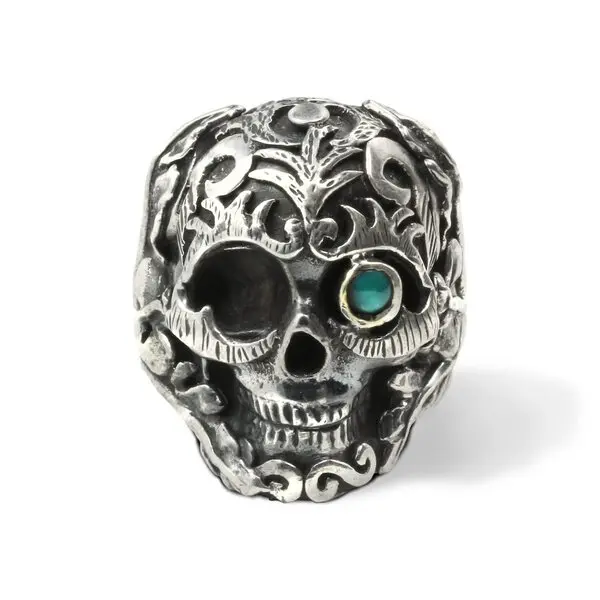 THE JEWELLERY STORE LONDON Sterling Silver Skull Ring With Turquoise - Silver/blue