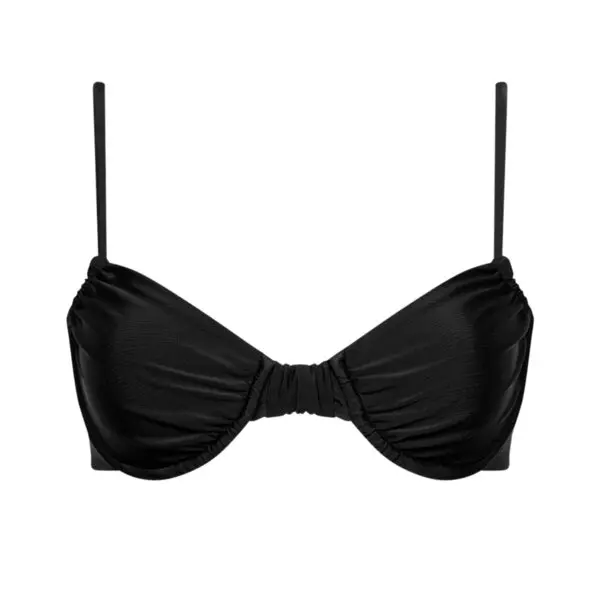 PLAYALUXE Capri Ruched Underwire Bikini Top - Black