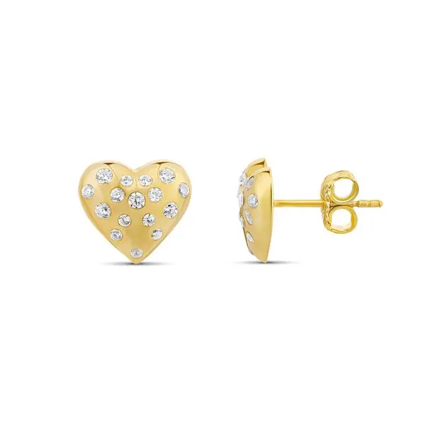 SHYMI Scattered Stones Puffy Heart Stud Earrings - Gold