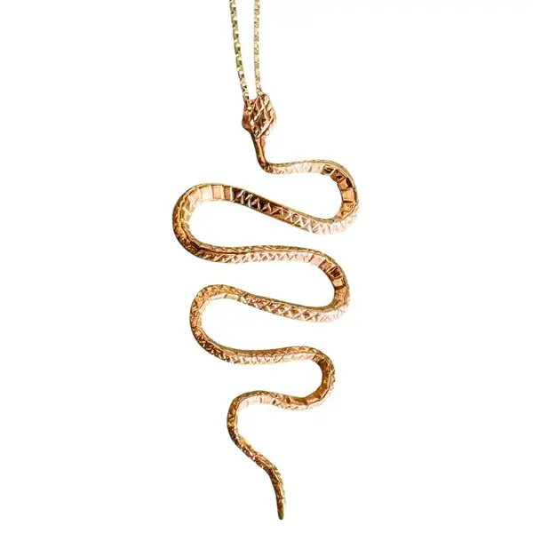 AKI ROC JEWELRY Snake Charm Pendant Necklace - Gold