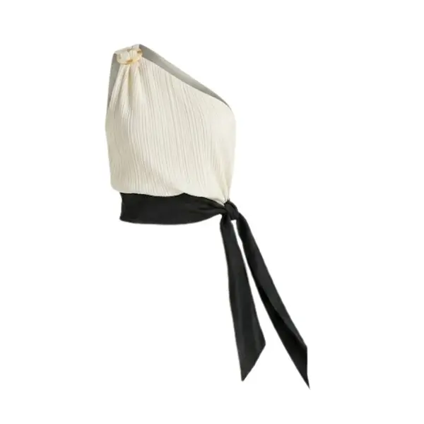 GLAM ON YOU Asymmetrical One-shoulder Top With Ribbon Ties
