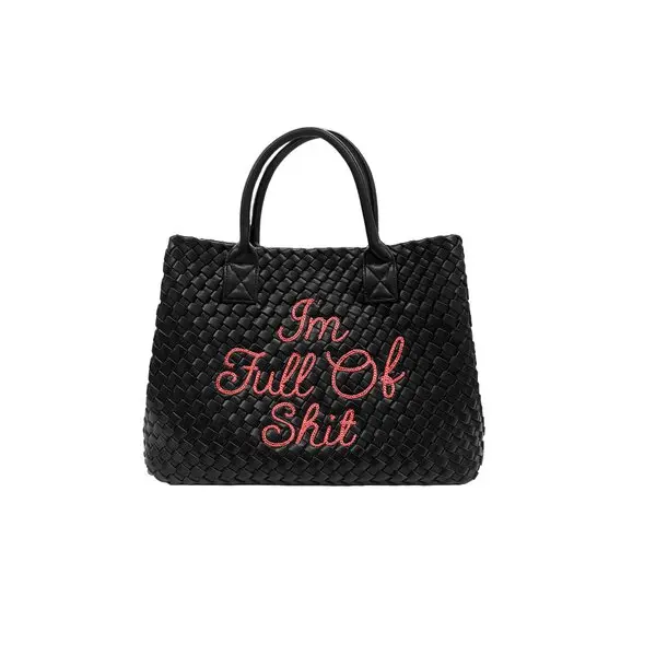 LILLY LOVES Handmade Woven Vegan Leather Shoulder Bag - Black