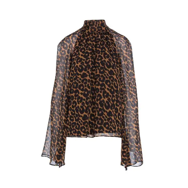 CONCEPT A TROIS Leopard Print Veil Blouse