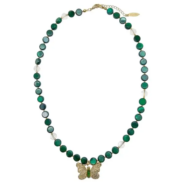 FARRA Malachite Necklace With Butterfly Pendant - Green