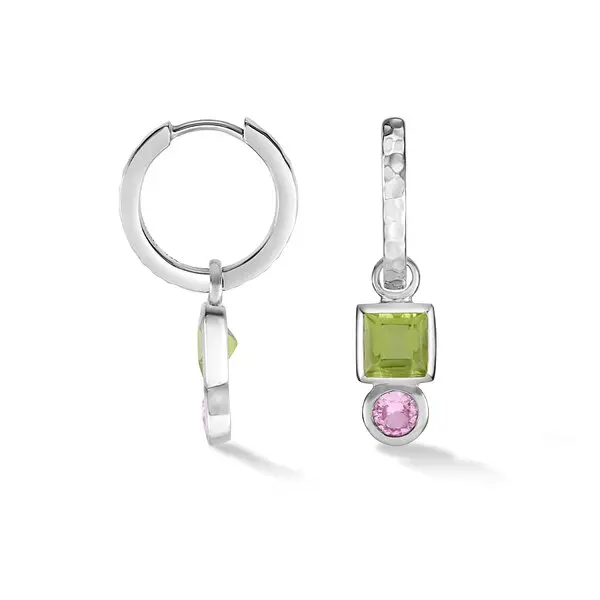 DOWER & HALL Square Peridot Hammered Huggie Hoop Earrings - Silver